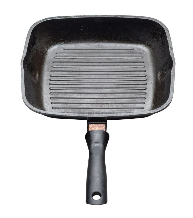 Empty Black Grill Iron Pan with Isolated on White Background Stock ...