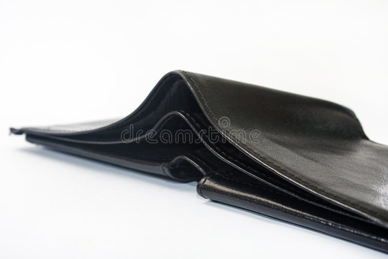 Empty Black Leather Wallet on a White Background Stock Image - Image of ...