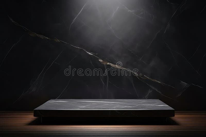 Empty Black Marble Table Podium in Smoky Dark Room Stock Illustration ...