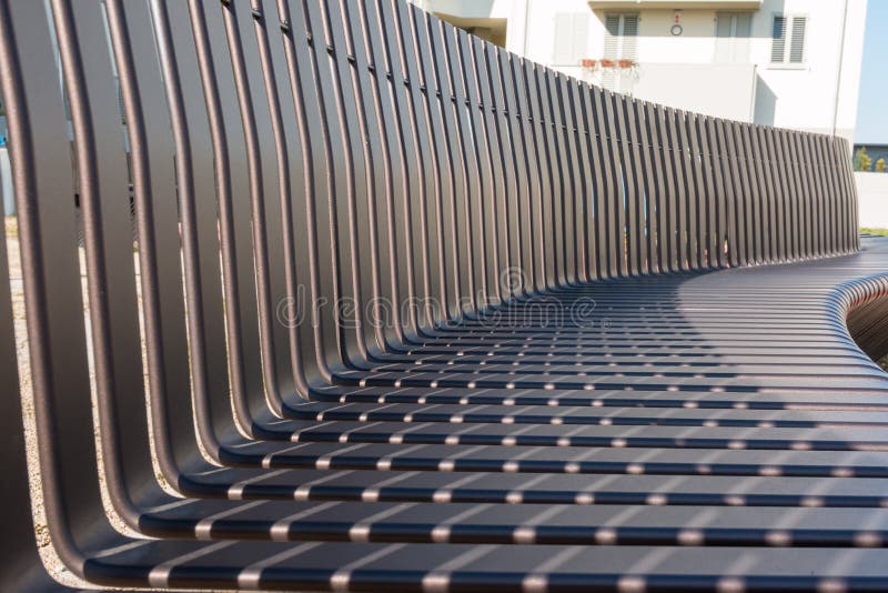 Empty Black Metal Bench in Public Gardens Stock Image - Image of ...