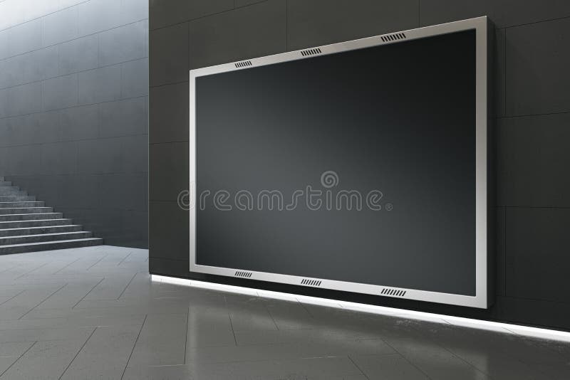 Empty Black Mock Up Billboard Frame in Underground with Stairs ...