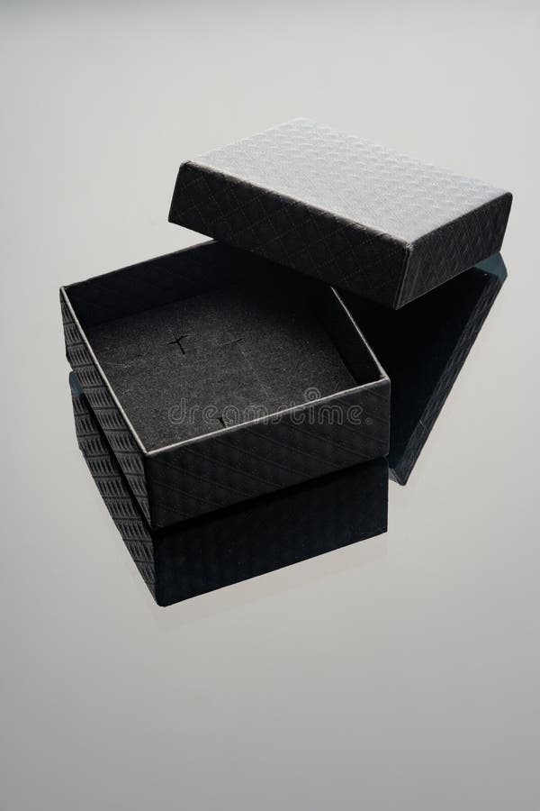 Empty Black Open Jewelry Box on Glass Background Close Up Stock Photo ...