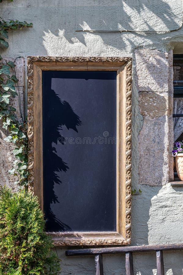 Empty Black Outdoor Chalkboard with Border on Wall Stock Photo - Image ...
