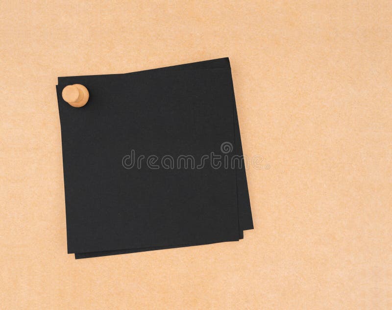 Empty Black Paper Sticky Notes with Wooden Pin on Brown Board Stock ...