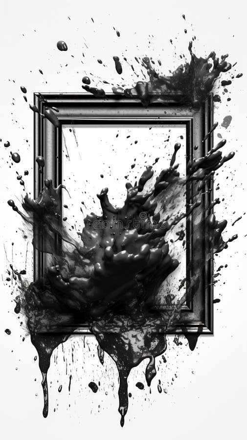 Empty Black Picture Frame with Black Paint Splash. Stock Image - Image ...