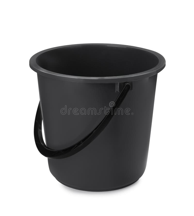 Empty Black Plastic Bucket Isolated on White Stock Photo - Image of ...