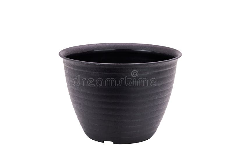 Empty Black Plastic Flower Pot Isolated on White Background. with ...