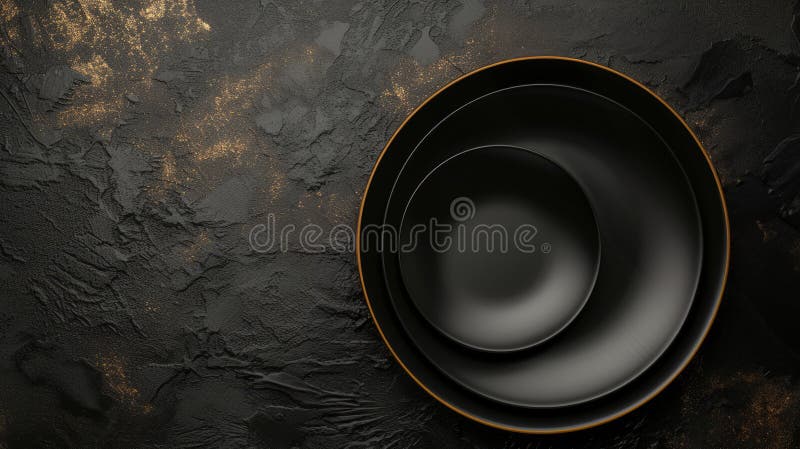 Black Plates with Gold Rims Stock Illustration - Illustration of table ...