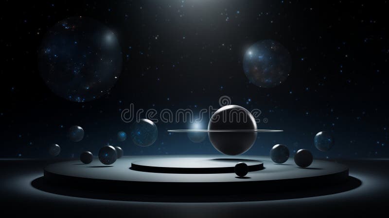 Generative AI Illustration an Empty Black Podium Against the Backdrop ...