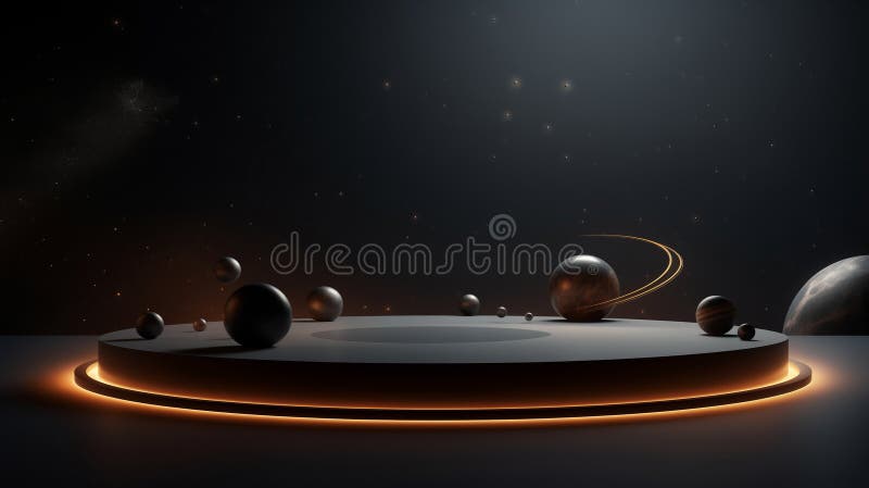 Generative AI Illustration an Empty Black Podium Against the Backdrop ...