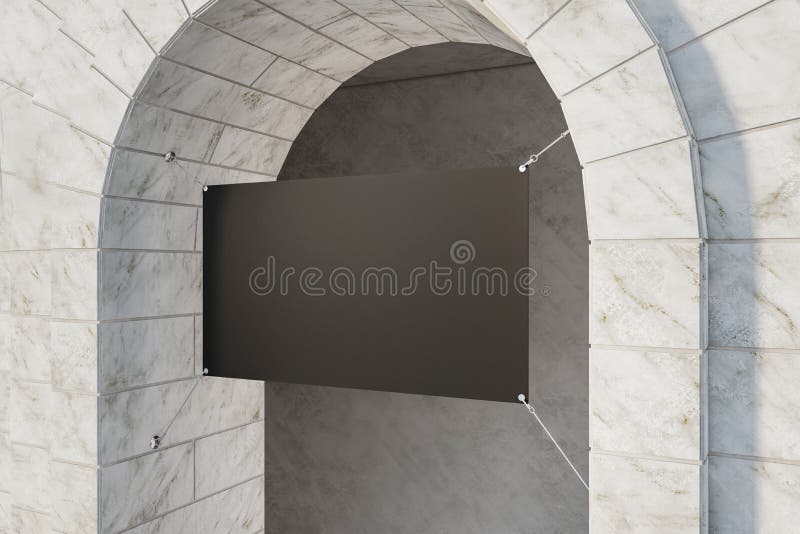 Empty Black Rectangular Banner Hanging on Modern Building Facade Arch ...
