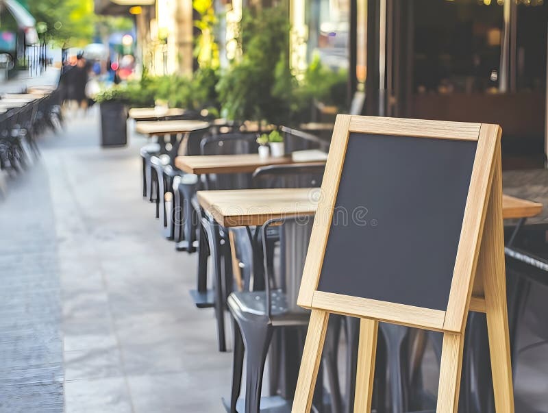 Empty Black Restaurant Sign . Sidewalk Cafe Promotional Board Stock ...