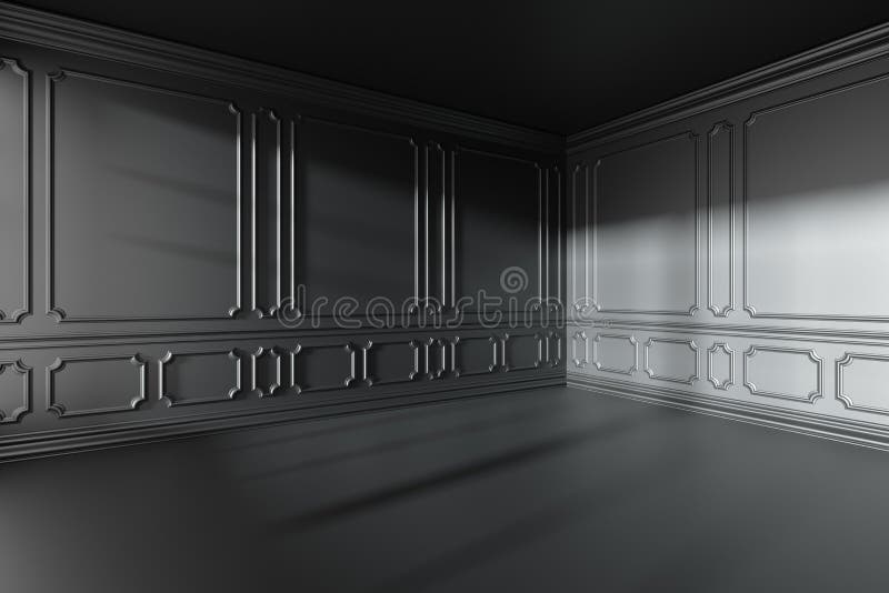 Empty Black Room with Classic Style Decoration on Walls Stock ...