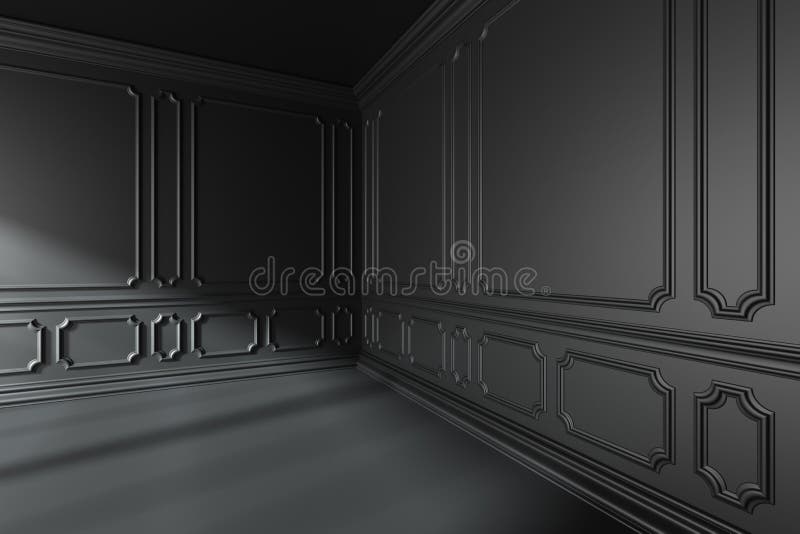 Empty Black Room with Classic Style Decor on Walls Stock Illustration ...