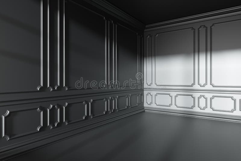 Empty Black Room with Classic Style Decoration on Walls Stock ...