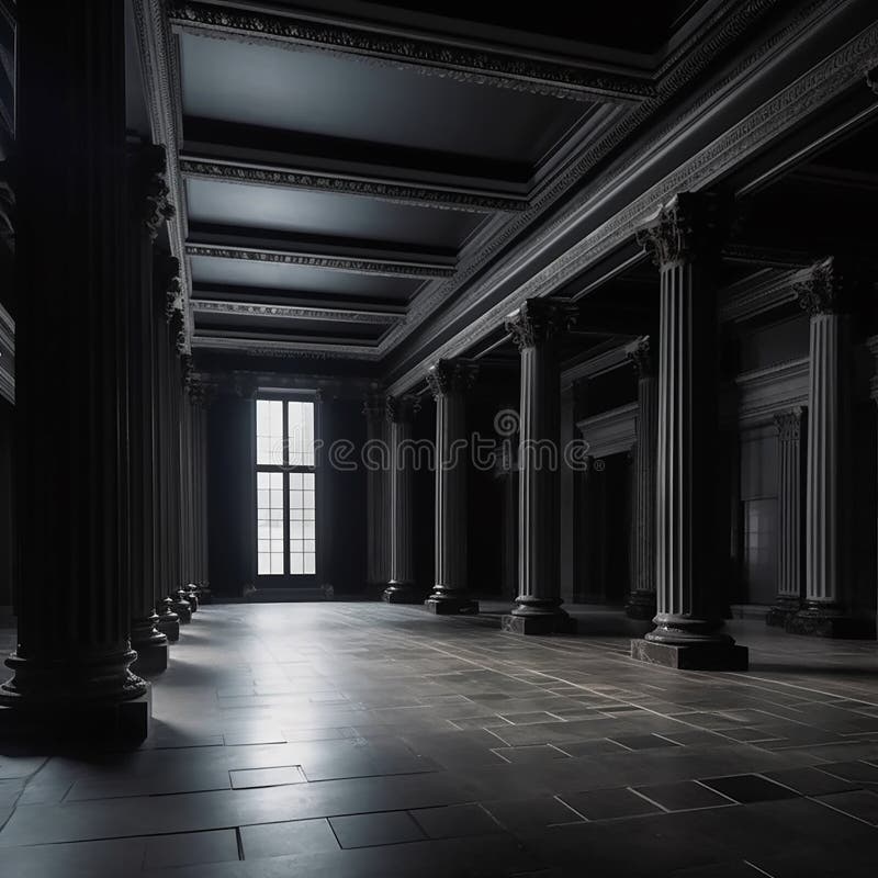 Empty Black Room Hall with Columns and Stucco on the Ceiling, Gothic ...