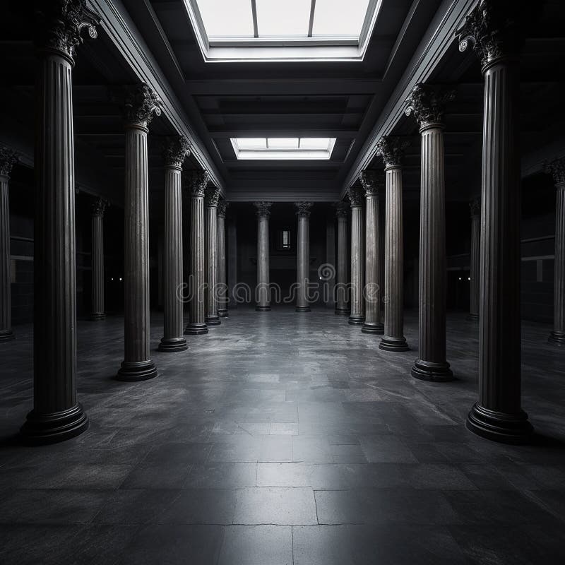 Empty Black Room Hall with Columns and Stucco on the Ceiling, Gothic ...