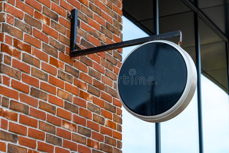 Empty Black Round Signboard on the Brick Wall , Copy Space Stock Photo ...