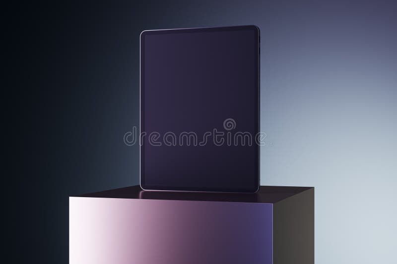 Empty Screen Tablet on Creative Square Pedestal Placed on Gradient ...