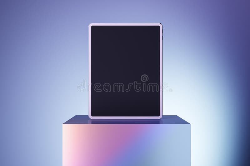 Empty Black Screen Tablet on Creative Square Pedestal Placed on Light ...