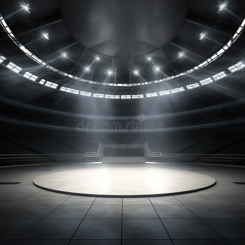 An Empty Black Stadium with Lights Glowing Generative AI Stock ...