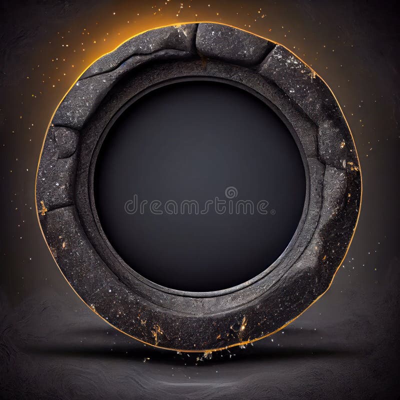 An Empty Black Stone Circle Frame on Black Background. Stock ...