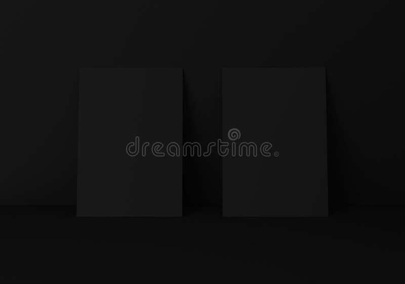 Empty 2 Black Vertical Rectangle A4 Paper Sheet Mockup, 3D Rendering ...