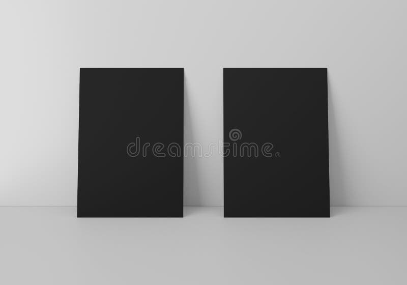 Empty 2 Black Vertical Rectangle A4 Paper Sheet Mockup Stock ...
