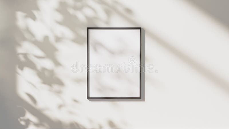 Empty Black Vertical Rectangular Frame Mock Up with Leaves Shadows and ...