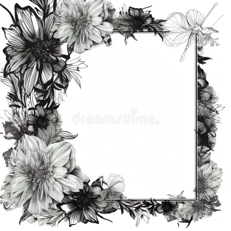 Empty Black and White Flower Frame Background Stock Illustration ...