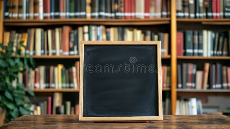 Empty Blackboard in Front of Bookshelves in a Library Stock ...