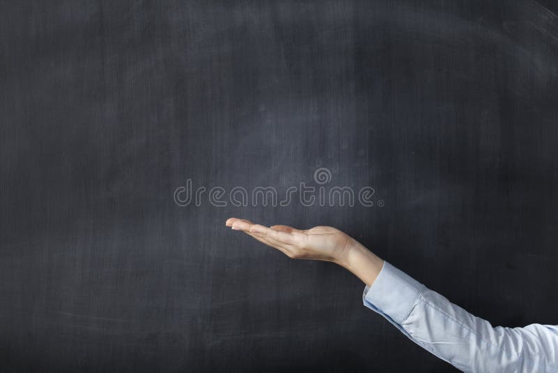 Empty Blackboard with Hand and Copyspace Stock Image - Image of black ...