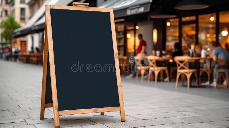 Empty Blackboard Sign Mockup in Front of a Restaurant , Menu Board with ...