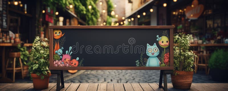 Empty Blackboard Sign Mockup in Front of a Restaurant Menu Board with a ...