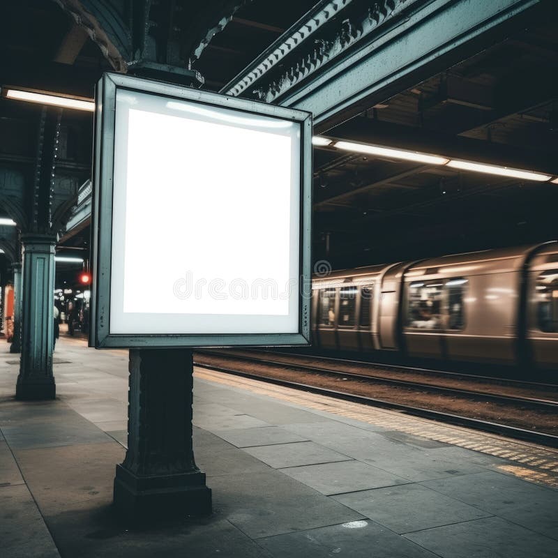 Blank Poster Media Template in a Subway Station with Escalator Stock ...