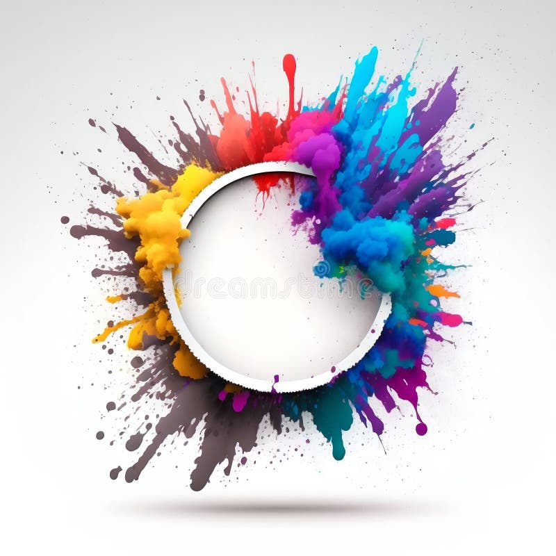 Empty Blank Circle Frame with Colorful Powder Paint Explosion ...