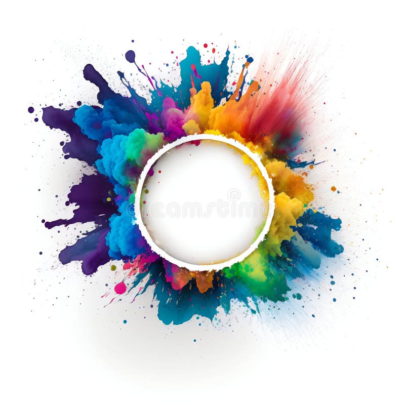 Empty Blank Circle Frame with Colorful Powder Paint Explosion ...