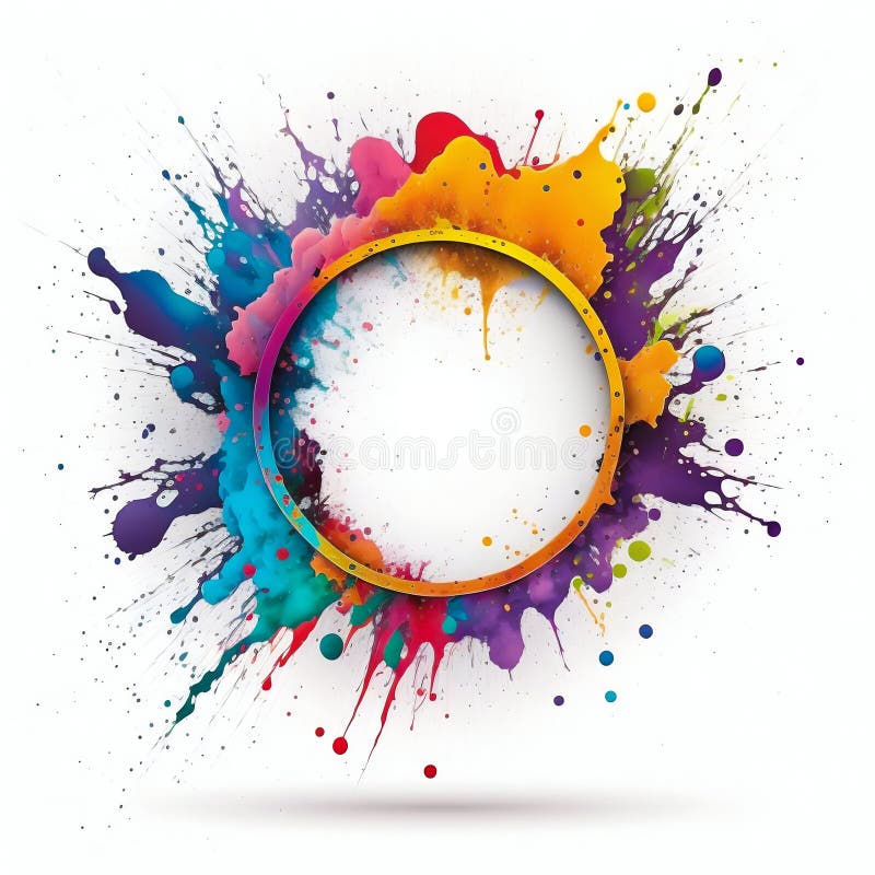 Empty Blank Circle Frame with Colorful Powder Paint Explosion ...