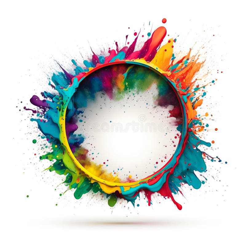 Empty Blank Circle Frame with Colorful Powder Paint Explosion ...