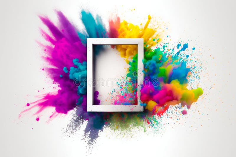 Empty Blank Frame with Colorful Powder Paint Explosion. Generative AI ...