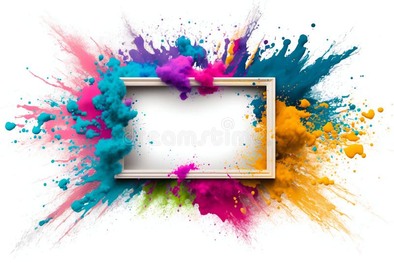 Empty Blank Circle Frame with Colorful Powder Paint Explosion ...