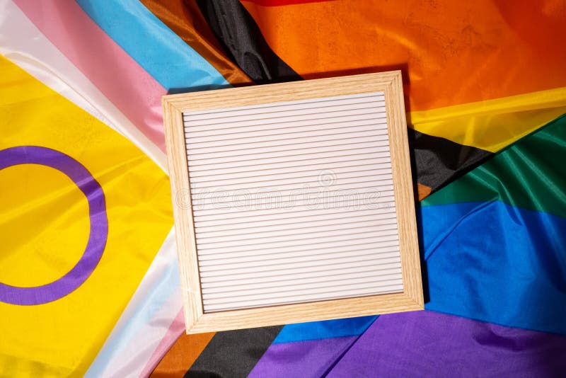Empty Blank Frame on Rainbow LGBTQIA Flag Made from Silk Material with ...