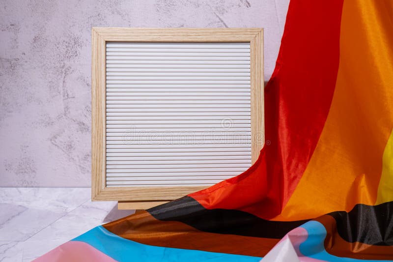 Empty Blank Frame on Rainbow LGBTQIA Flag Made from Silk Material with ...