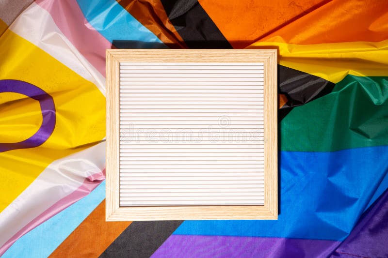 Empty Blank Frame on Rainbow LGBTQIA Flag Made from Silk Material with ...
