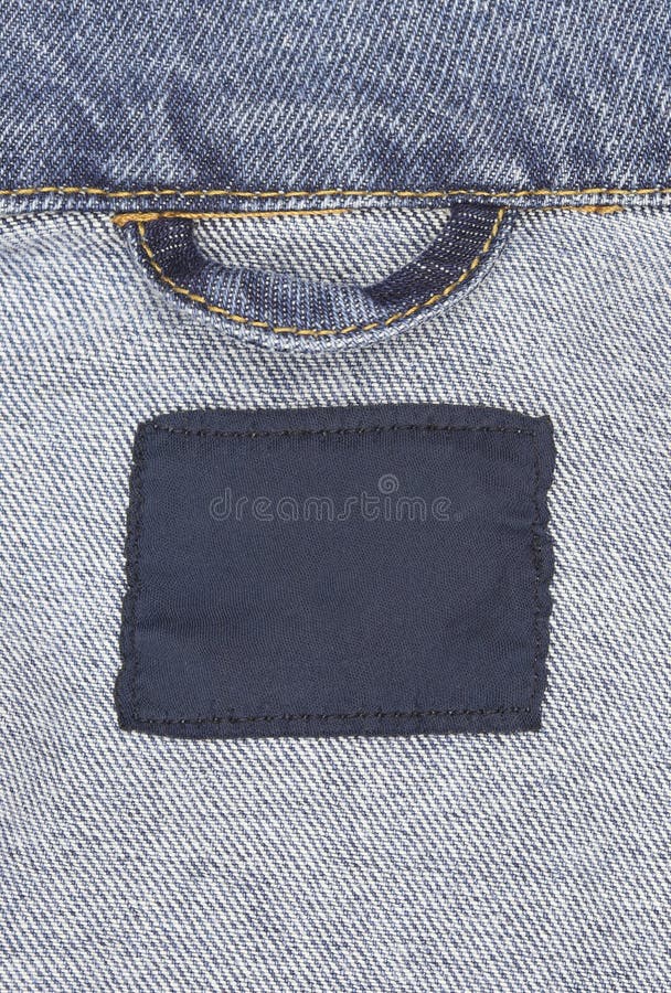 Empty Blank Label Tag on Blue Jeans Jacket Stock Photo - Image of ...