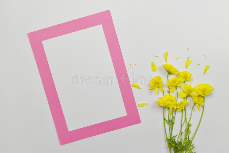 Empty Blank Photo Paper Frame with Yellow Flower Stock Image - Image of ...