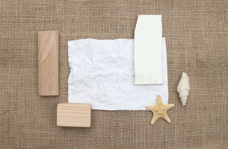 Empty Blank Texture Canvas Paper Card, Wood Board and Starfish, Shell ...