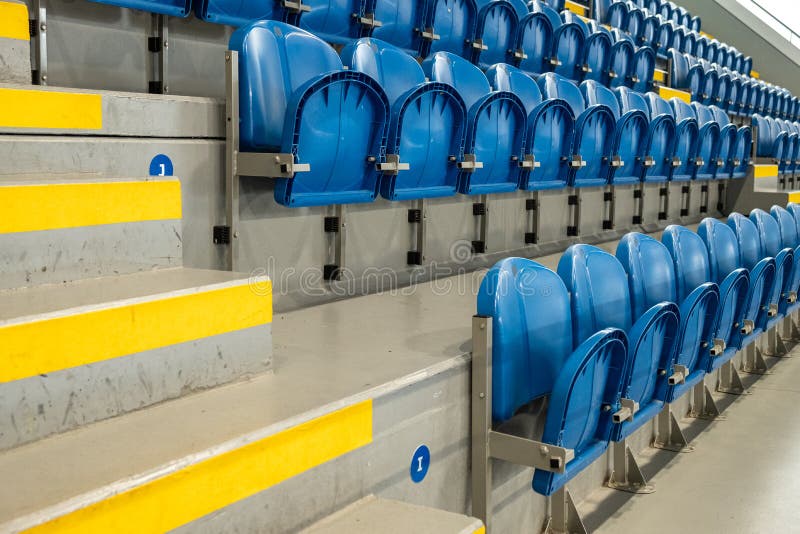 Empty Blue Bleachers of a Sports Center Building Stock Photo - Image of ...