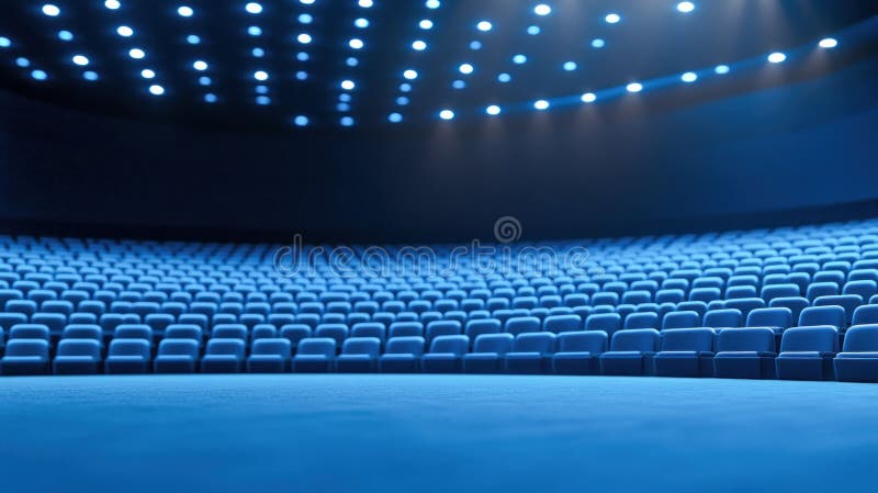 Empty Blue Auditorium with Spotlights Stock Illustration - Illustration ...