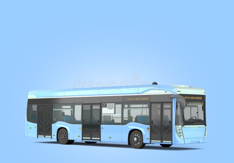Empty Blue City Bus with Open Dors 3d Render on Blue Gradient Stock ...